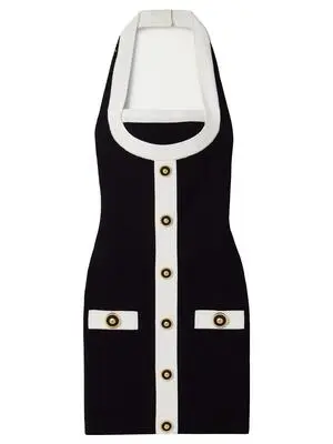 Balmain Button-embellished Knitted Halterneck Mini Dress - Black