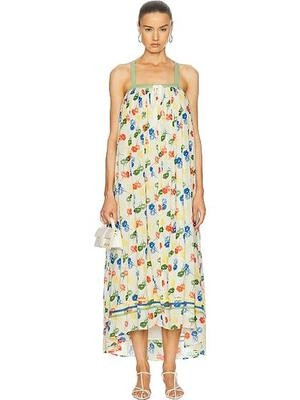 BODE Flower Stamp Dress - White Multi