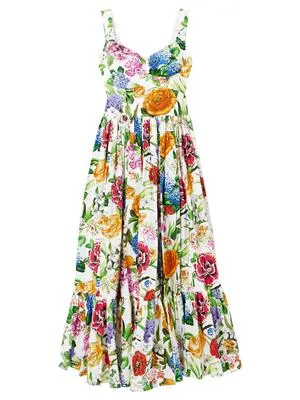 Dolce & Gabbana Tiered Pleated Floral-print Cotton Midi Dress - Multi