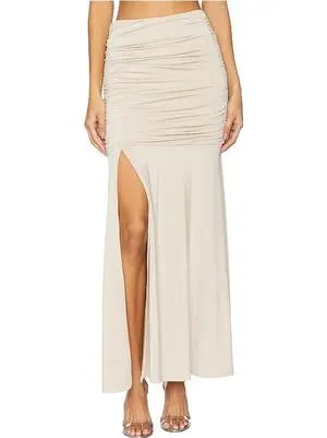 LBLC THE LABEL Drea Ruched Maxi Skirt - Beige