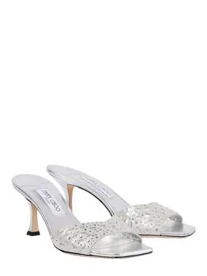 JIMMY CHOO Jimmy Choo Skye 70 Embellished Satin Mules Silver