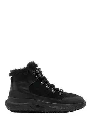 Geox Oliviera Lace-up Boots With Faux-fur Trim - Black