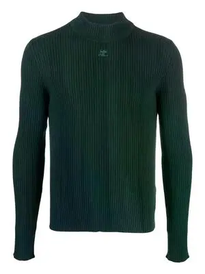 COURREGES Courrèges Ribbed-Knit High-Neck Jumper Green