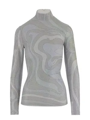 Emilio Pucci PUCCI High Neck Long Sleeve Metallic Jersey Top Grey