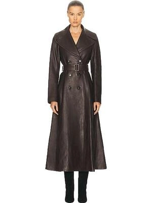 Alaïa Long Leather Trench Coat With Belt - Ebene