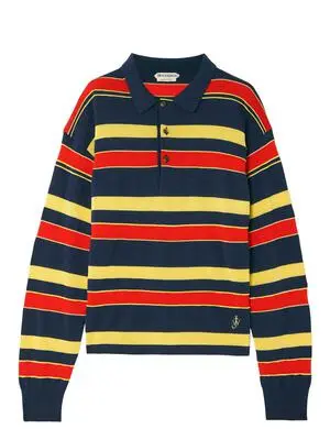 JW Anderson JW Anderson Embroidered Striped Cotton And Wool-Blend Polo Shirt Multi