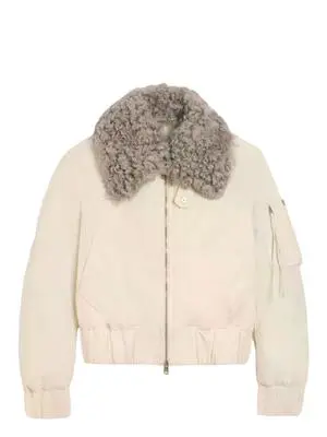 AMI Paris Padded Bomber Jacket With Shearling Collar - Neutrals