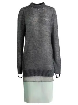 Coperni Ribbed Midi Dress With Lace Trim - Grey