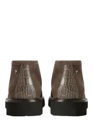 GIUSEPPE ZANOTTI High Crocodile-print Lace-up Boots - Brown