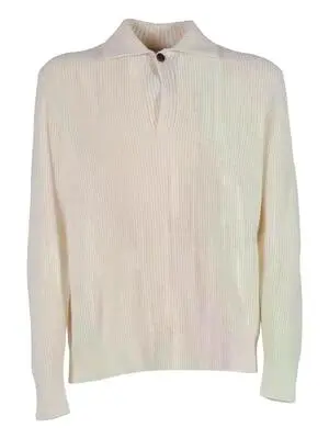 BALLANTYNE V-neck Ribbed Knit Sweater With Button Detail - Neutrals