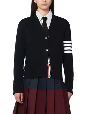 Thom Browne V-neck Cardigan With Four-bar Stripes - Blue