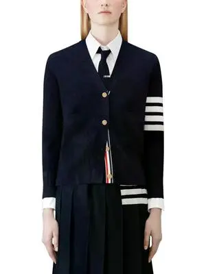 Thom Browne V-neck Cardigan With Four-bar Stripes - Blue