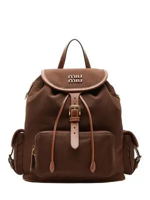 Miu Miu Canvas Backpack With Leather Trim - Brown