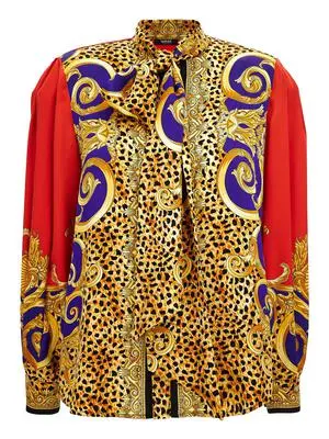 Versace Balloon-sleeve Silk-crepe Satin Blouse - Multi
