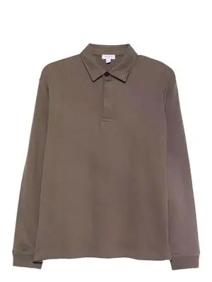 Sunspel Long-sleeve Polo Shirt - Brown