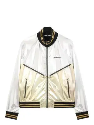 Palm Angels Laminated Coated Track Jacket With Ribbed Trims - Silver