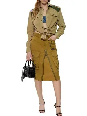 Dsquared2 Corduroy Shirt With Patch Detailing - Neutrals