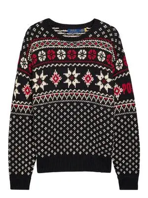 Polo Ralph Lauren Fair Isle Cotton And Cashmere-blend Jumper - Black