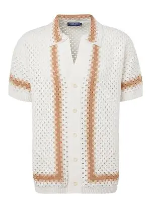 Frescobol Carioca Pinto Crochet Cotton Bowling Shirt - White