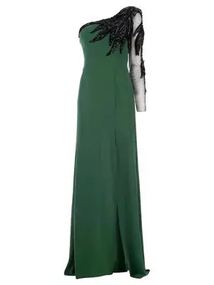 GEORGES MAK Georges Mak 'Vanessa' One Shoulder Sequin Embroidered Maxi Dress Green