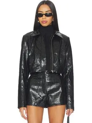 LOVERS AND FRIENDS Faux Croc Cropped Jacket - Black