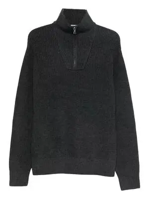 Officine Générale Ribbed Knit Funnel Neck Half-zip Sweater - Grey
