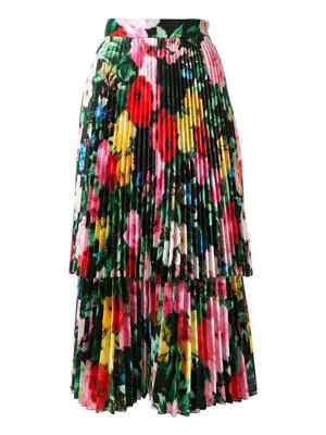 RICHARD QUINN Pleated Floral Midi Dress - Black