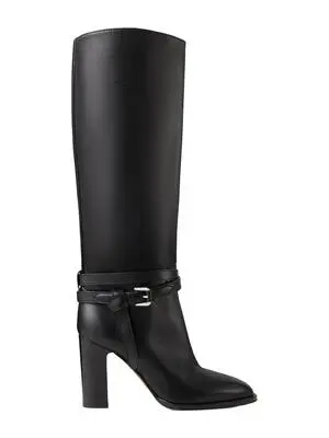 Ralph Lauren Leather Knee-high Boots With Buckled Straps - Black