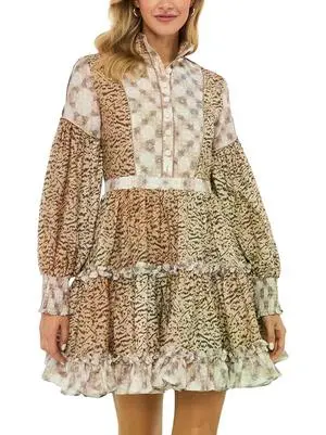 IXIAH Euphoric Printed Mini Dress - Brown
