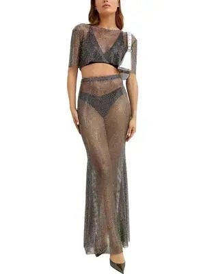 SANTA BRANDS Crystal Mesh Embellished Maxi Skirt - Silver