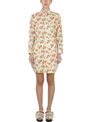 Marni Floral Print Shirt Mini Dress - Neutrals
