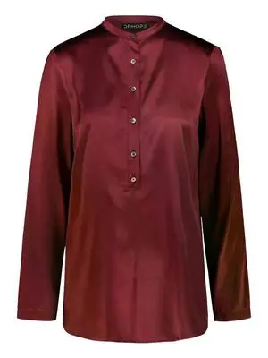 DRHOPE Mandarin Collar Silk Top - Red