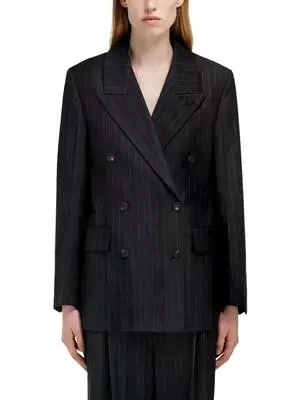 FERRAGAMO Pinstripe Double-breasted Blazer - Black