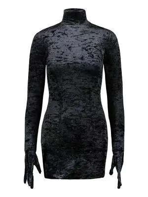 Vetements Velvet Mini Dress With Glove Sleeves - Black