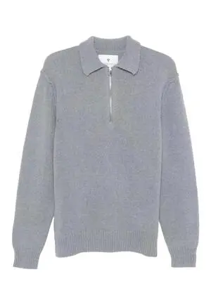 SEVEN GAUGE Zip-up Polo Collar Sweater - Grey