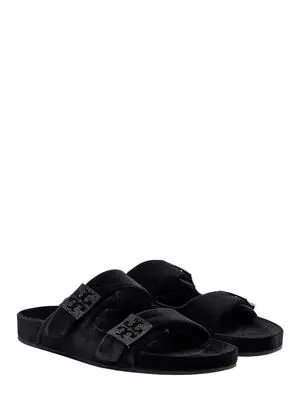 Tory Burch Embellished Velvet Slides - Black