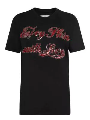 Philipp Plein Slogan Print Cotton T-shirt - Black