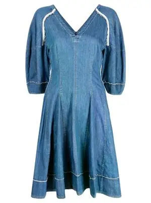 3.1 Phillip Lim Contrast Stitching V-neck Denim Dress - Blue