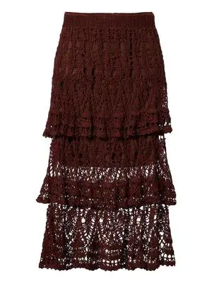 Anna Kosturova Tiered Crochet Midi Skirt - Brown