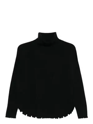 KUJTEN Roll-neck Frayed Sweater - Black