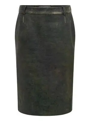 MARINE SERRE Embossed Moon Leather Pencil Skirt - Black