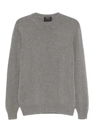 DELL'OGLIO Ribbed Crew Neck Long Sleeve Sweater - Grey