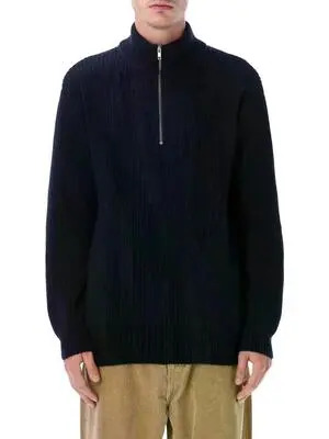 Colorful Standard Ribbed Half-zip Sweater - Blue