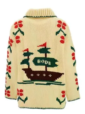 BODE Patterned Intarsia Knit Cardigan - Neutrals