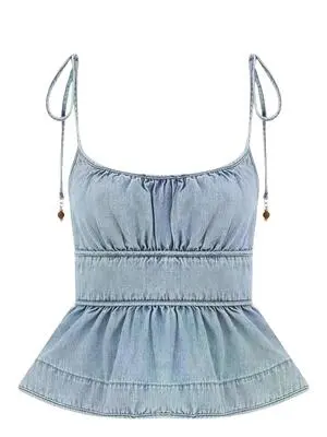 Zimmermann Wanderlust Ruffled Denim Cami - Blue