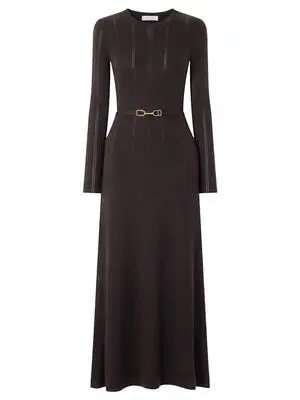 Gabriela Hearst Imagene Belted Ribbed Pointelle-knit Wool Midi Dress - Brown