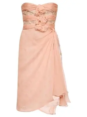 Valentino Garavani Chiffon Mini Dress With Lace Trim - Pink