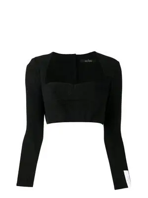 Rokh Cropped Sweetheart Neck Top - Black