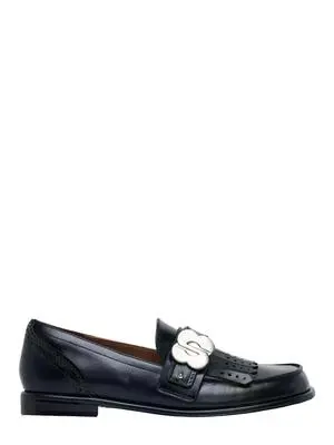 SHUSHU/TONG Square-toe Loafers With Flower Detail - Black