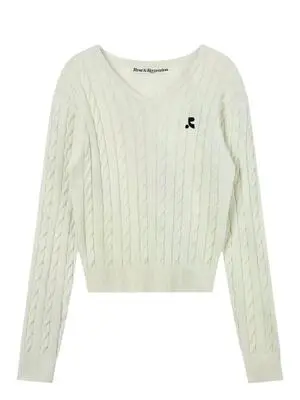 REST&RECREATION V-neck Cable Knit Sweater - Neutrals